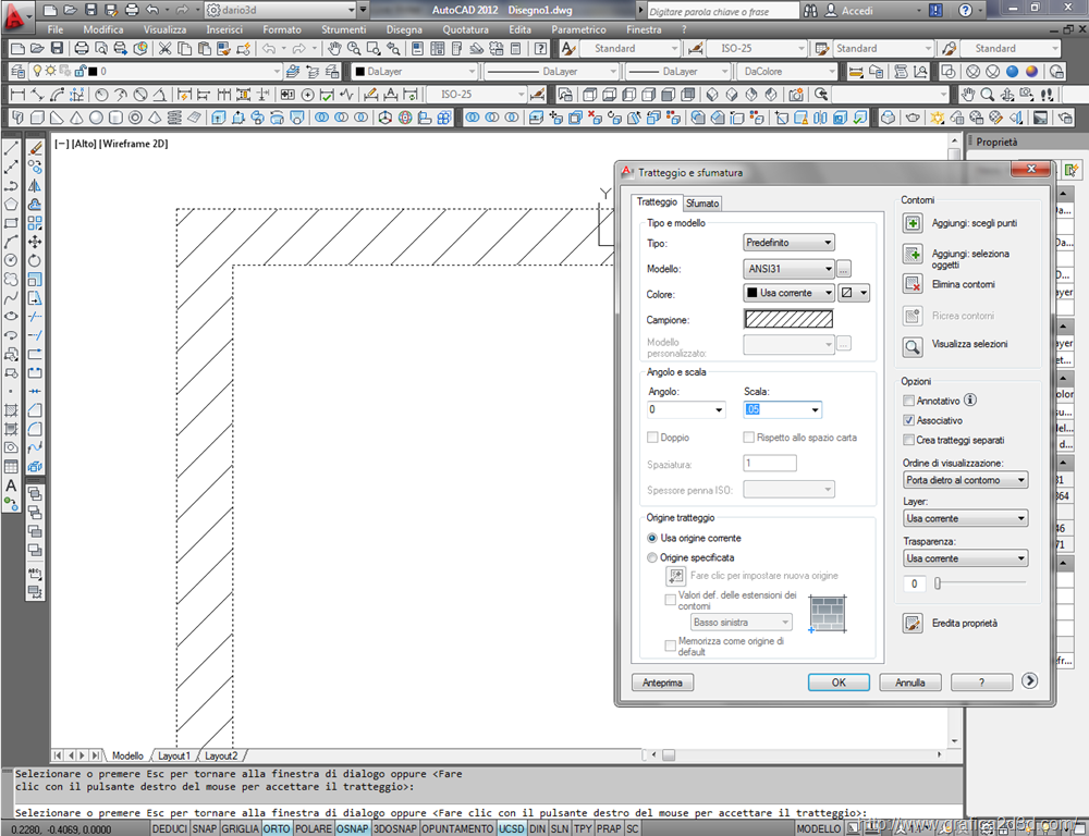 Come inserire un tratteggio nei muri di autocad